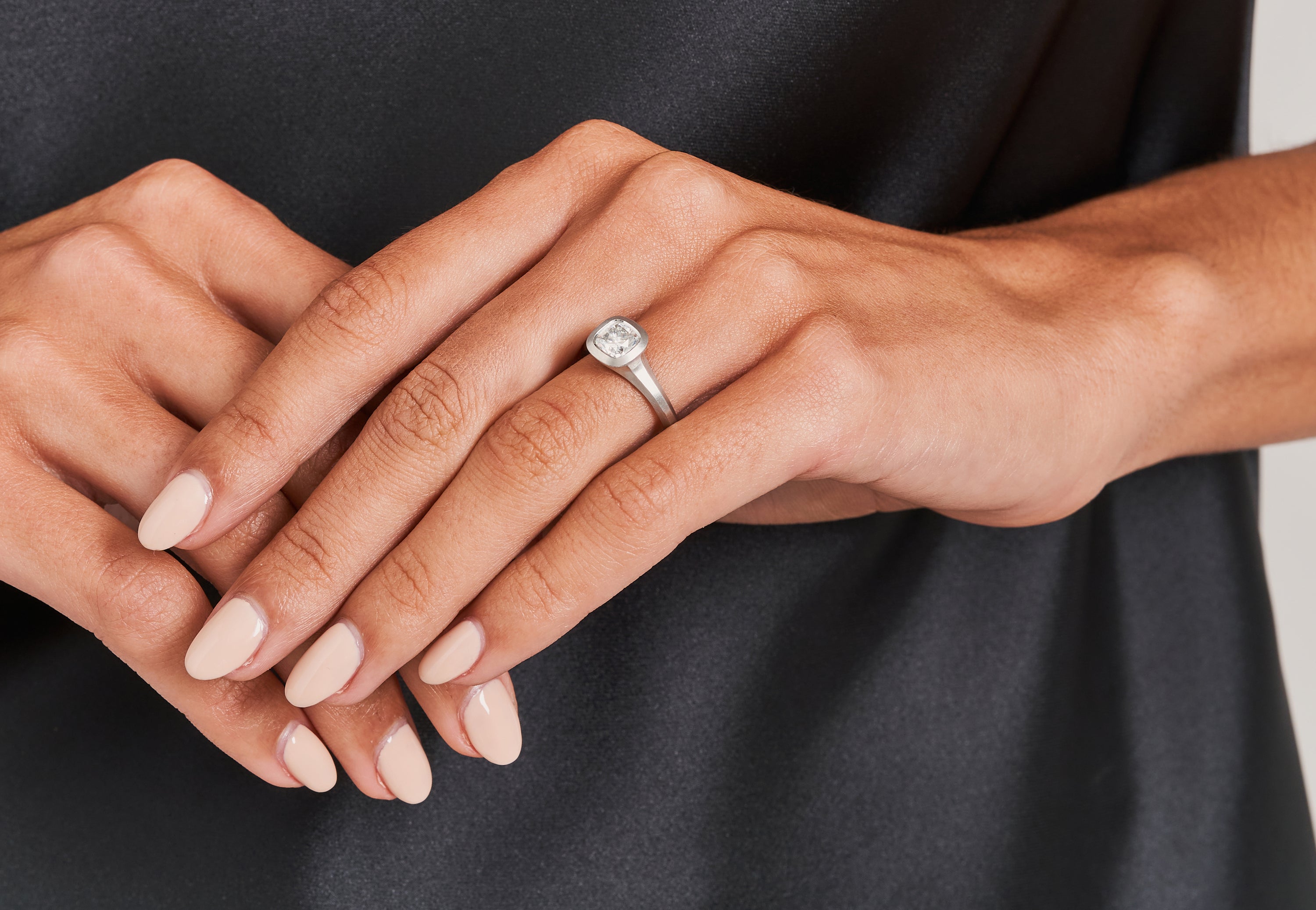 Arris Contemporary engagement ring with cushion shaped white diamond