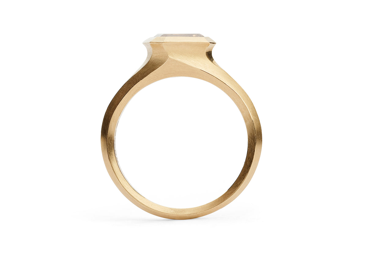 18ct Rose Gold Emerald-Cut Cognac Diamond Arris Ring