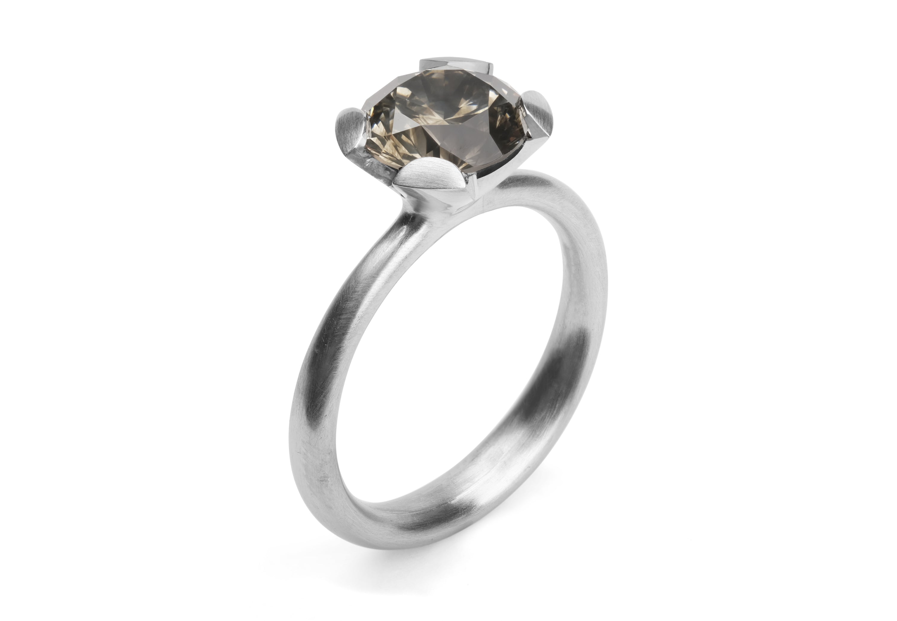 Platinum Calyx ring set with grey diamond